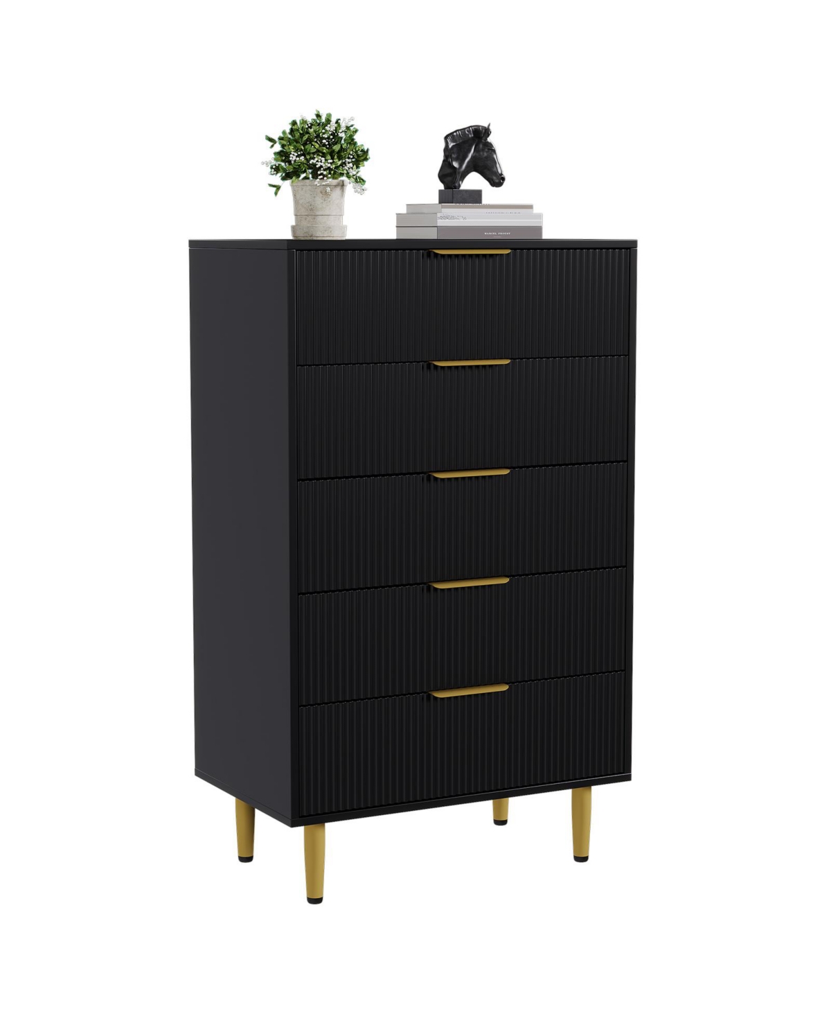 Click here for homfan Modern Fluted 5-Drawer Dresser with Gold Ha... prices