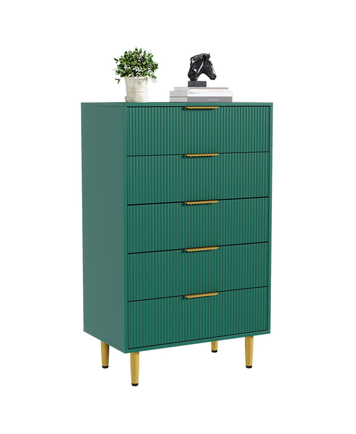 Click here for homfan Modern Fluted 5-Drawer Dresser with Gold Ha... prices