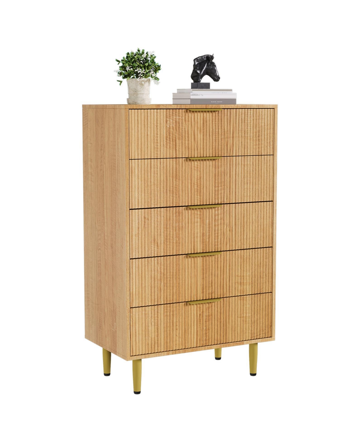 Click here for homfan Modern Fluted 5-Drawer Dresser with Gold Ha... prices