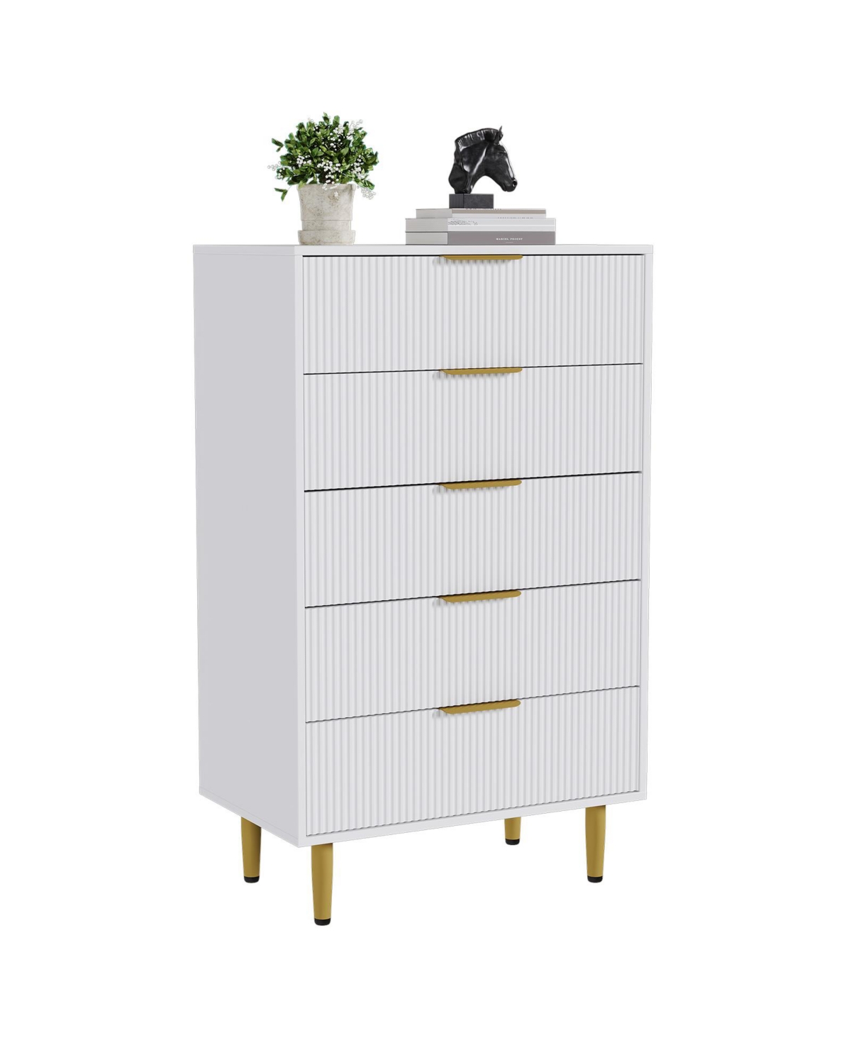 Click here for homfan Modern Fluted 5-Drawer Dresser with Gold Ha... prices