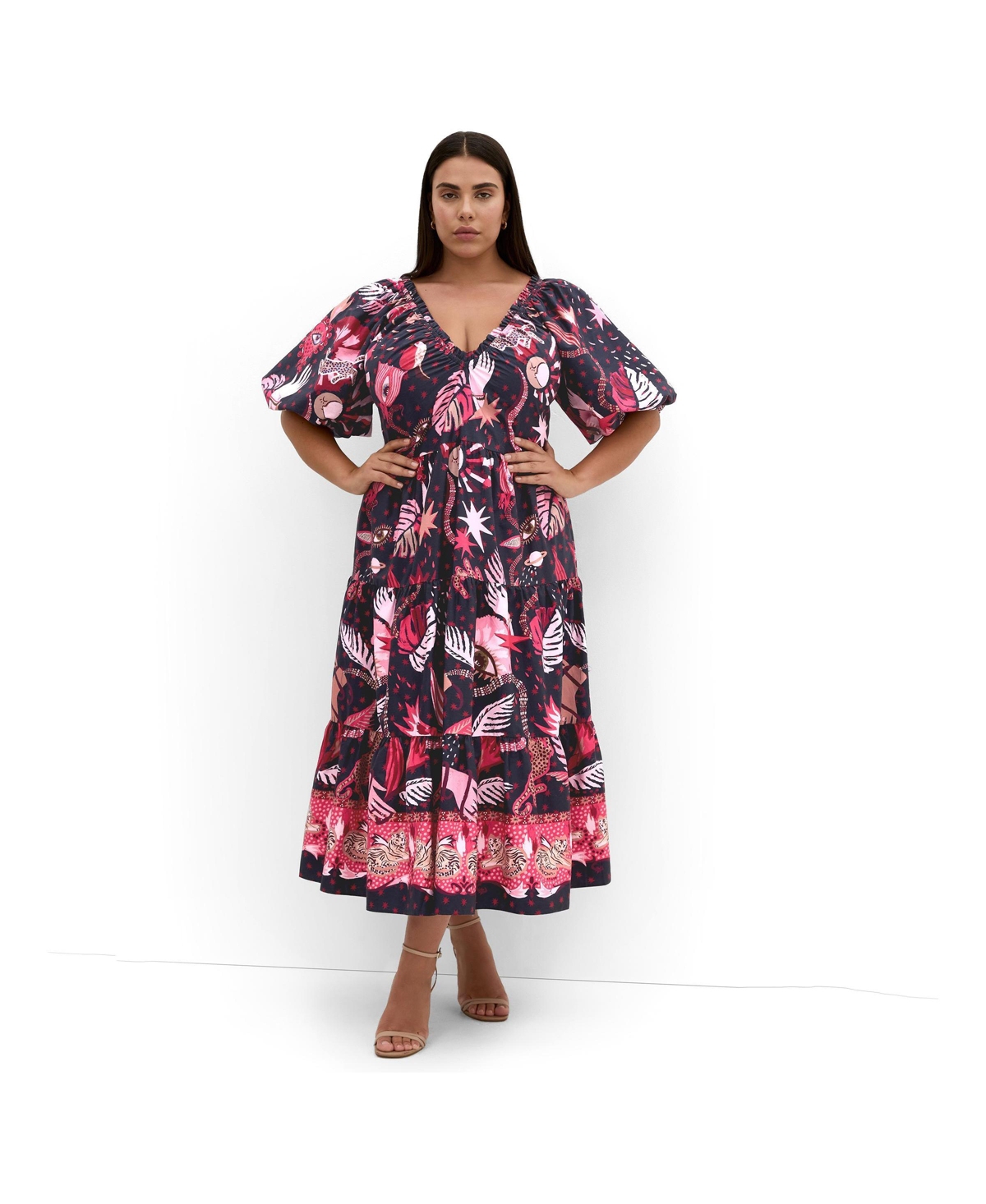 Click here for City Chic Womens Simona Print Puff Sleeve Dress -... prices