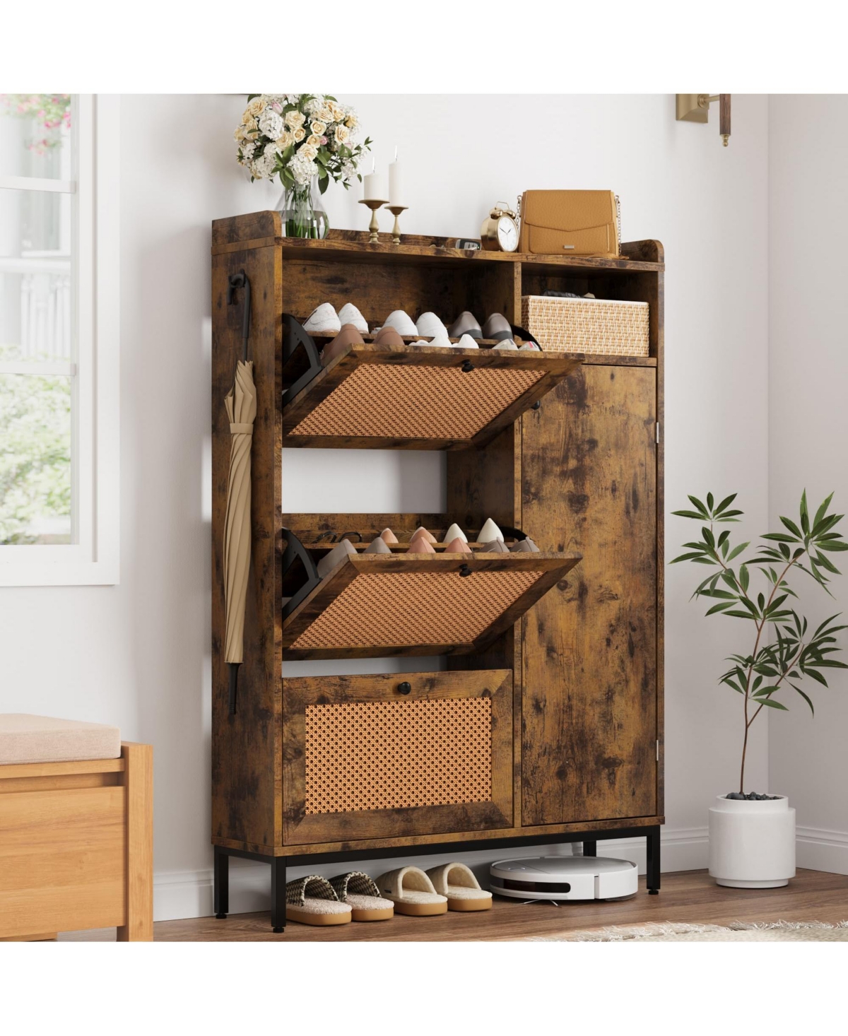 Click here for homfan 35 Rattan Shoe Cabinet with 3 Flip Drawers... prices