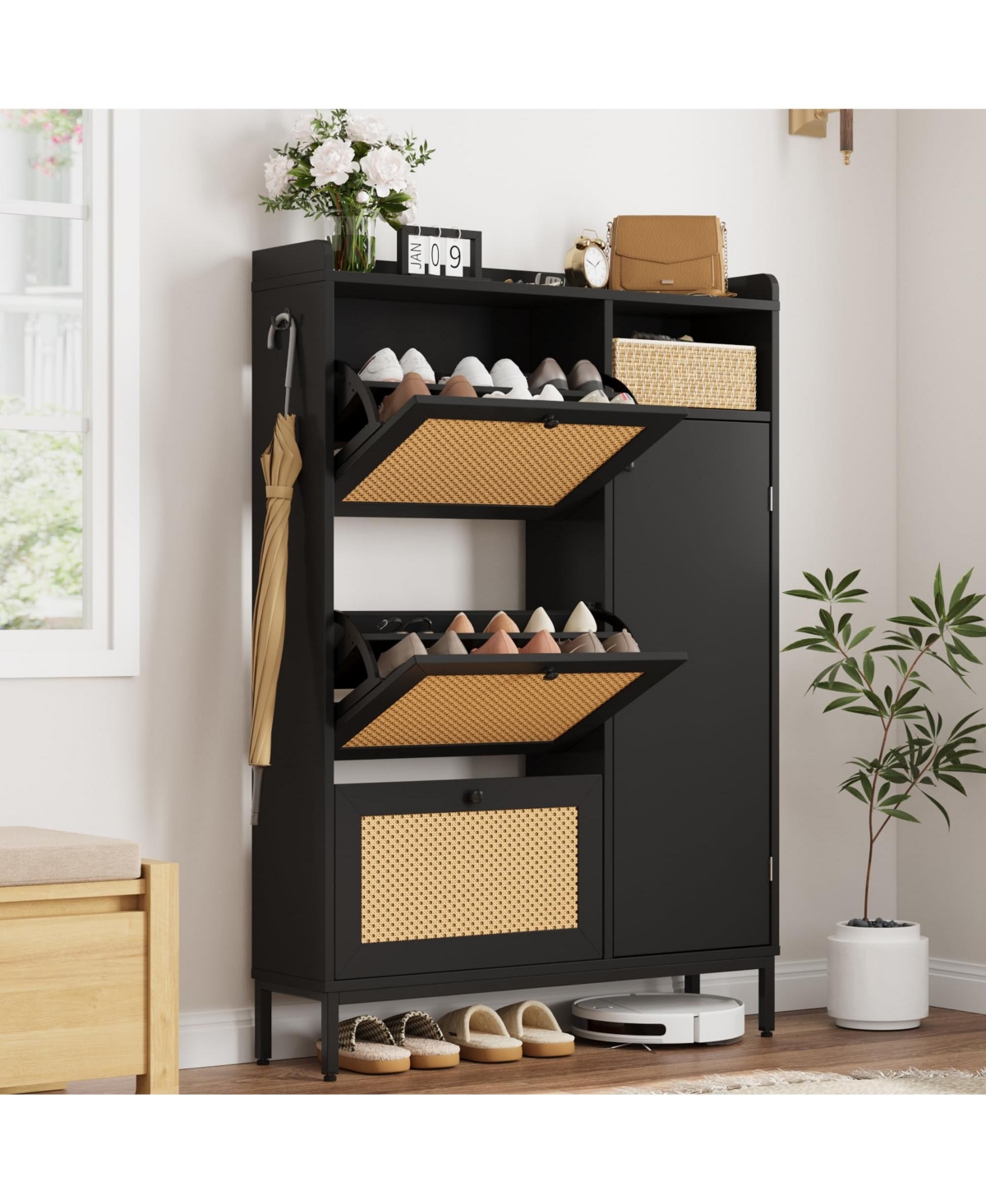 Click here for homfan 35 Rattan Shoe Cabinet with 3 Flip Drawers... prices