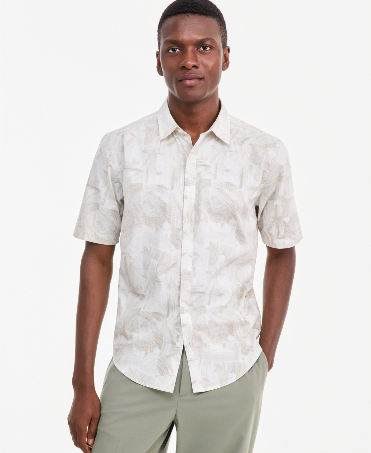 Click here for Alfani Mens Brushed Geometric Poplin Short-Sleeve... prices
