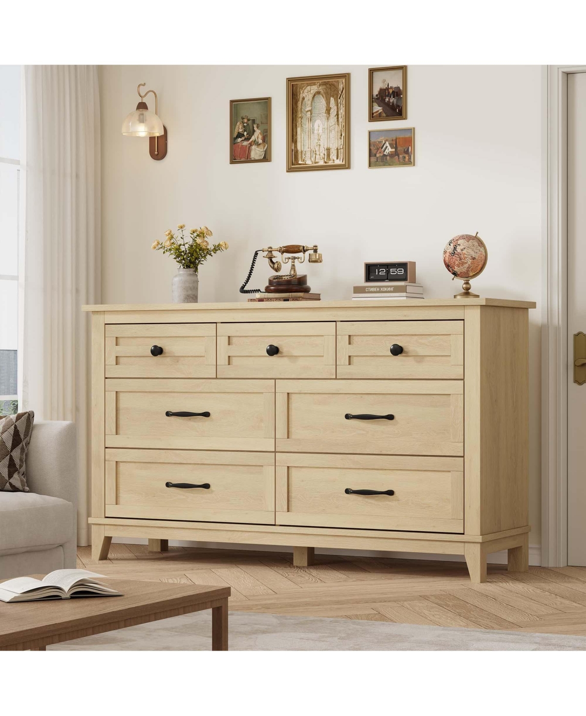 Click here for gaomon 7 Drawer Dresser  54 Wide Wooden Storage Ch... prices
