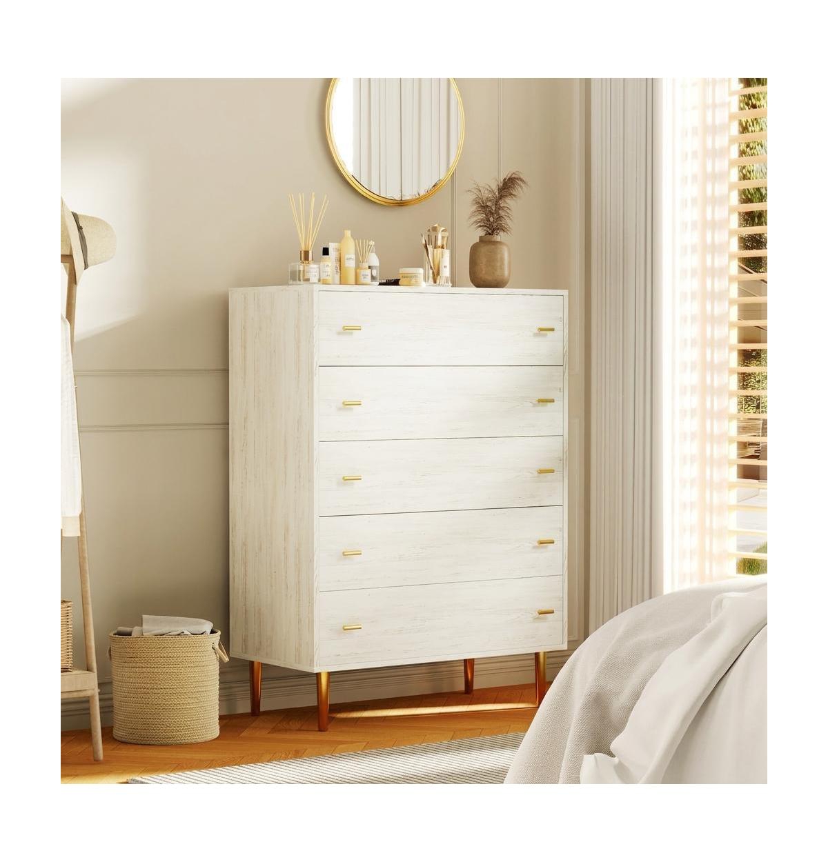 Click here for homfan 5-Drawer Tall Wood Rustic Chest of Drawers... prices