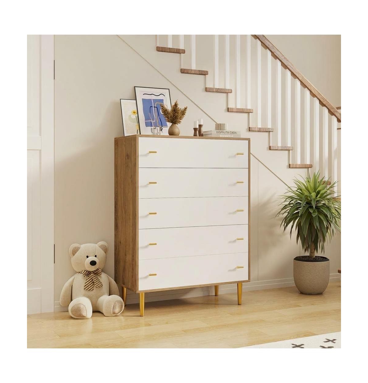 Click here for homfan 5-Drawer Tall Wood Rustic Chest of Drawers... prices