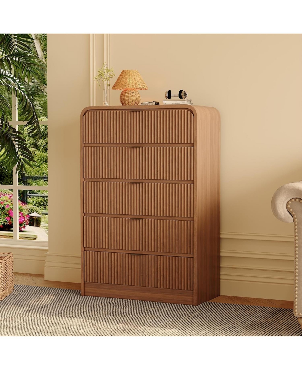 Click here for gaomon Modern Fluted Dresser with 5 Drawers - Tall... prices