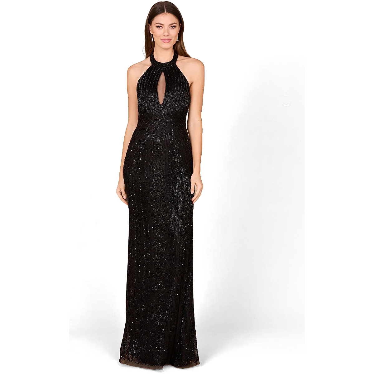 Click here for Lara Womens Halter Neck Dress with Keyhole - Black prices