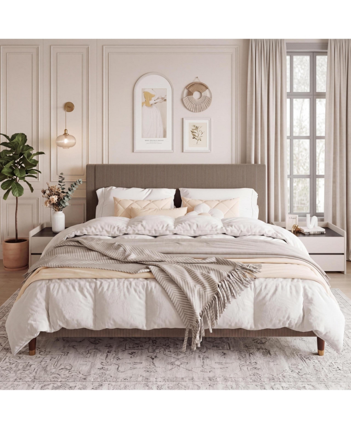 Click here for homfan Modern Corduroy Upholstered Platform Bed Fr... prices