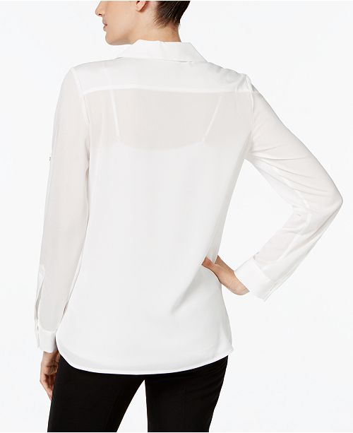 Calvin Klein Lace-Up Blouse & Reviews - Women - Macy's