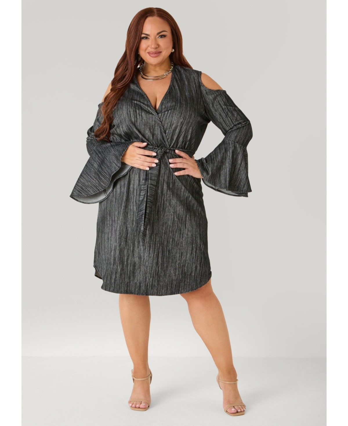 Click here for Ashley Stewart Womens Cold Shoulder Textured Denim... prices