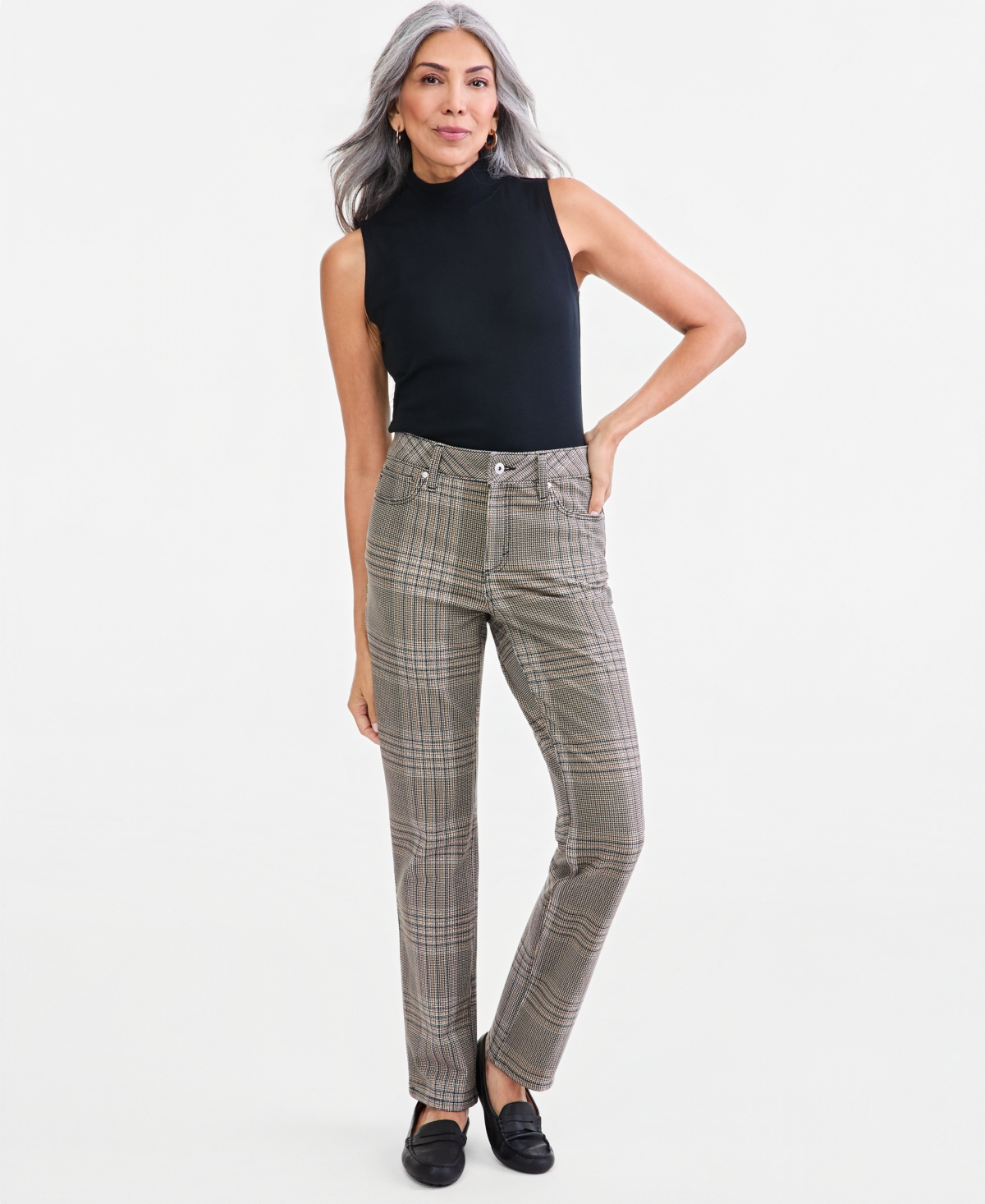 Click here for Style & Co Womens High-Rise Straight Plaid Pants... prices