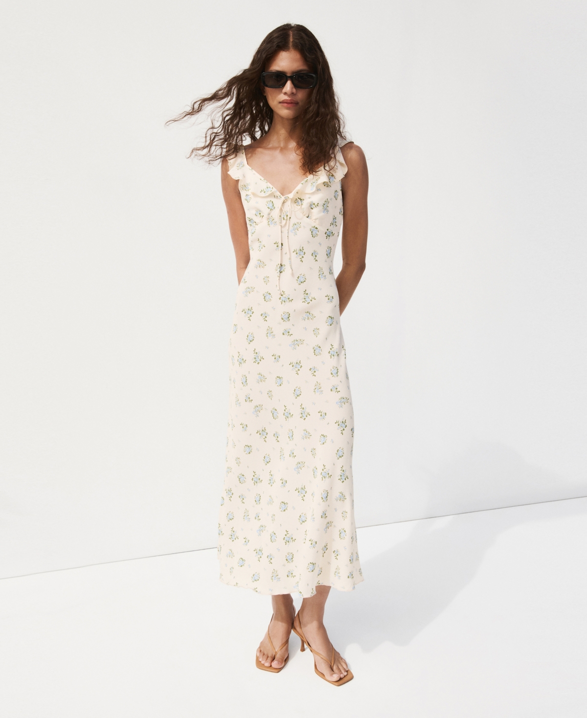 Click here for Mango Womens Floral Print Dress - Ecru prices