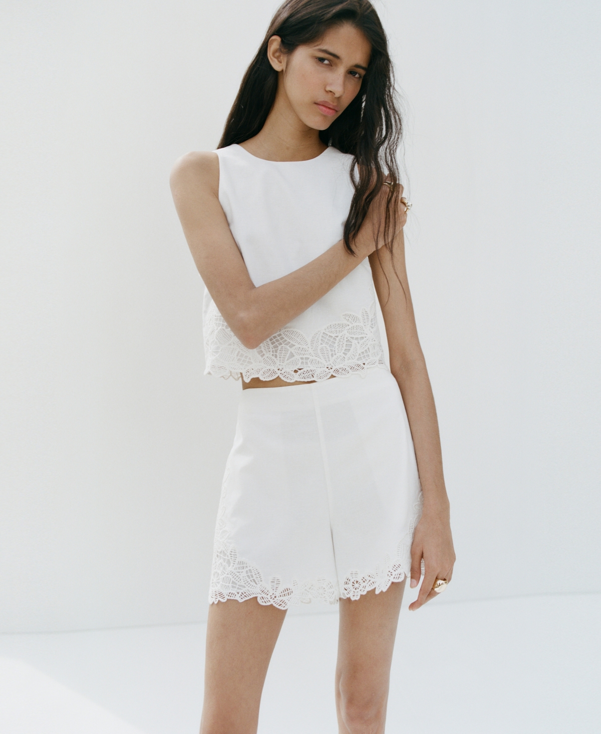 Click here for Mango Womens Lace Accents Embroidered Shorts - Off... prices