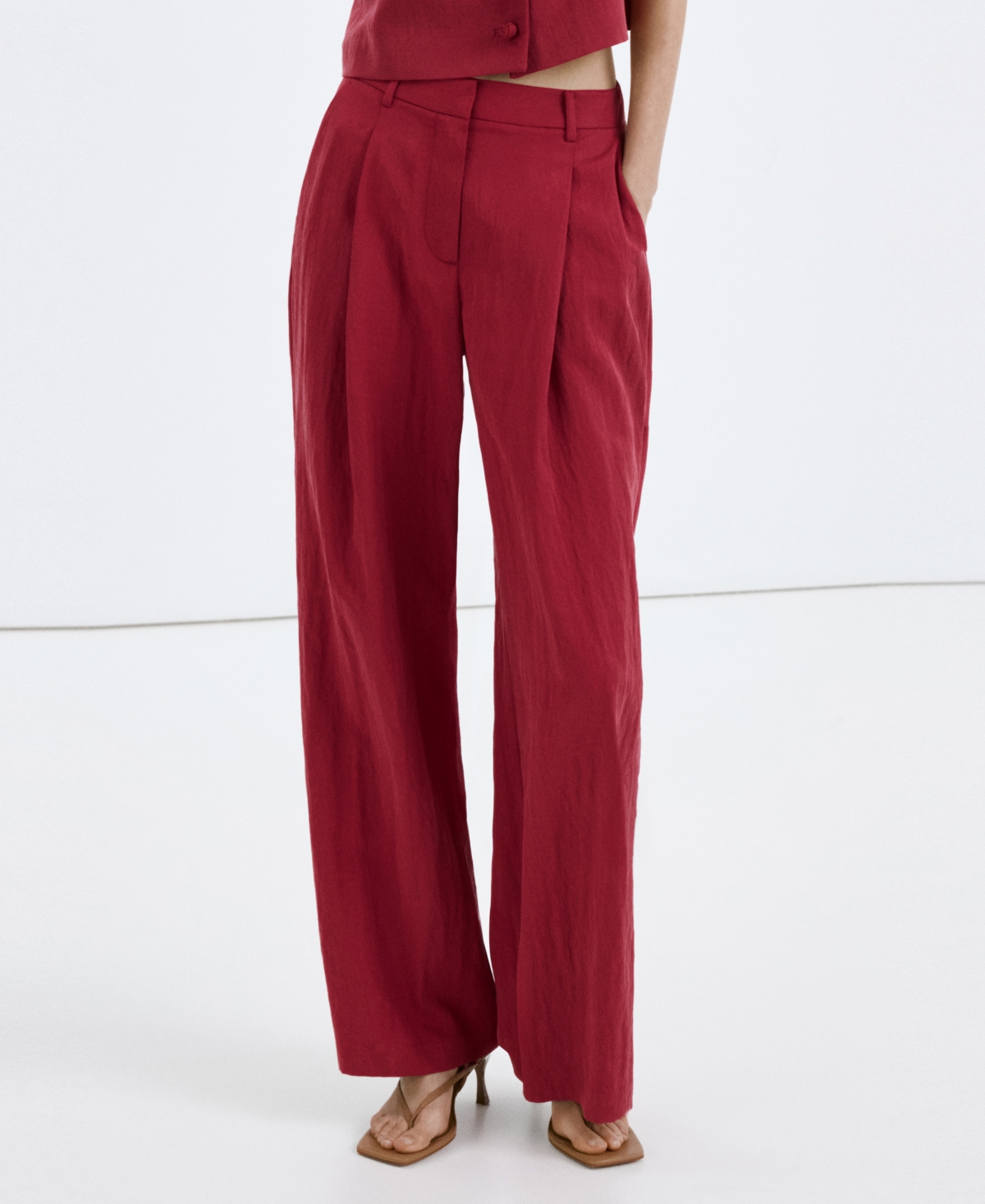 Click here for Mango Womens Mid-Rise Lyocell Pants - Red prices