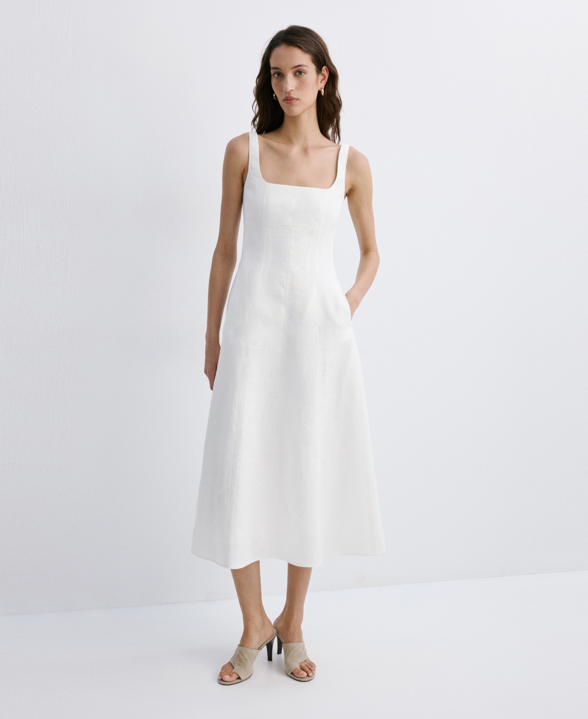 Click here for Mango Womens A-Line Linen Dress - White prices