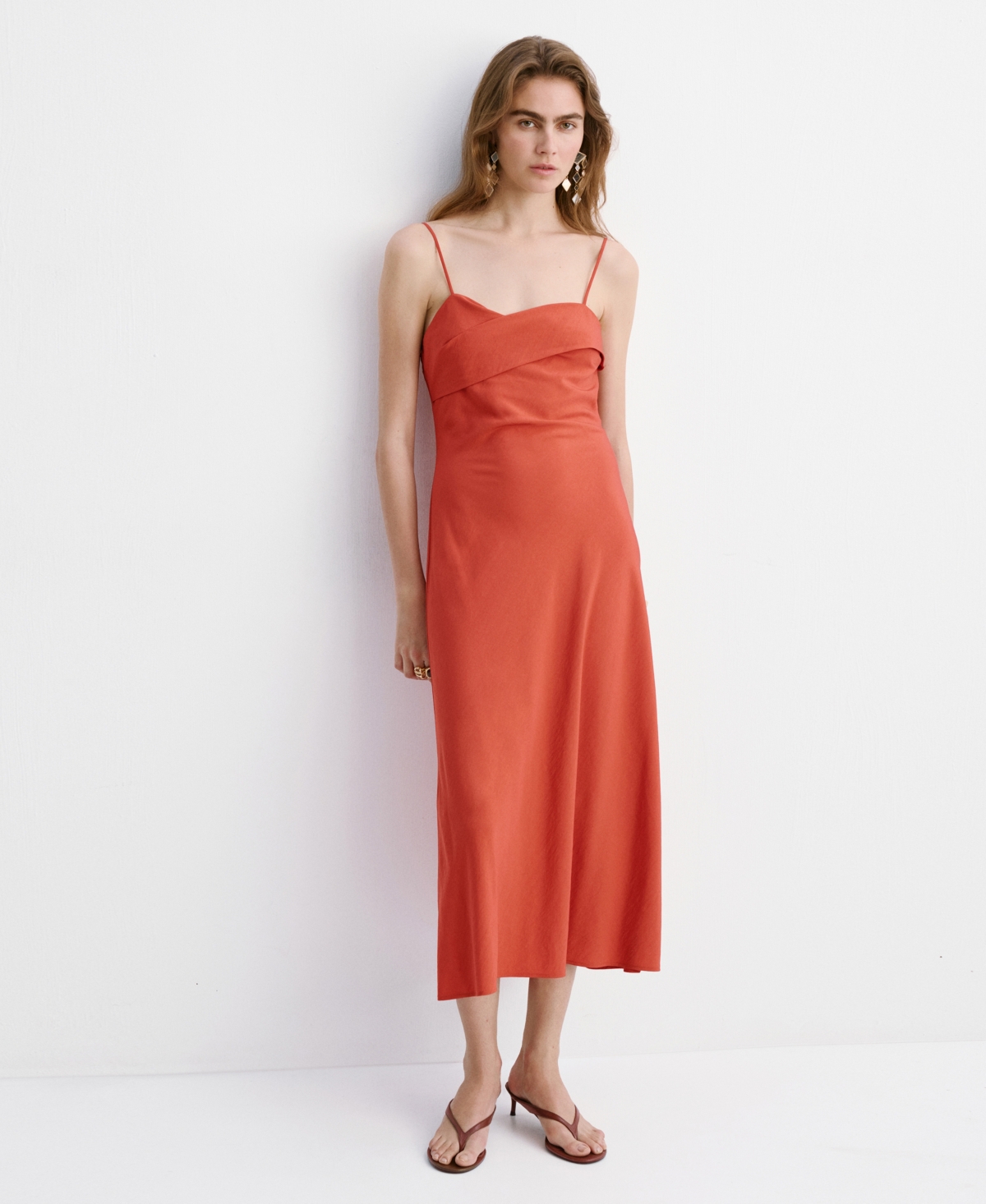 Click here for Mango Womens Crossed Neckline Midi Dress - Red prices