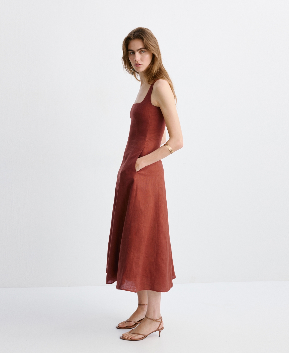 Click here for Mango Womens A-Line Linen Dress - Burnt Orange prices