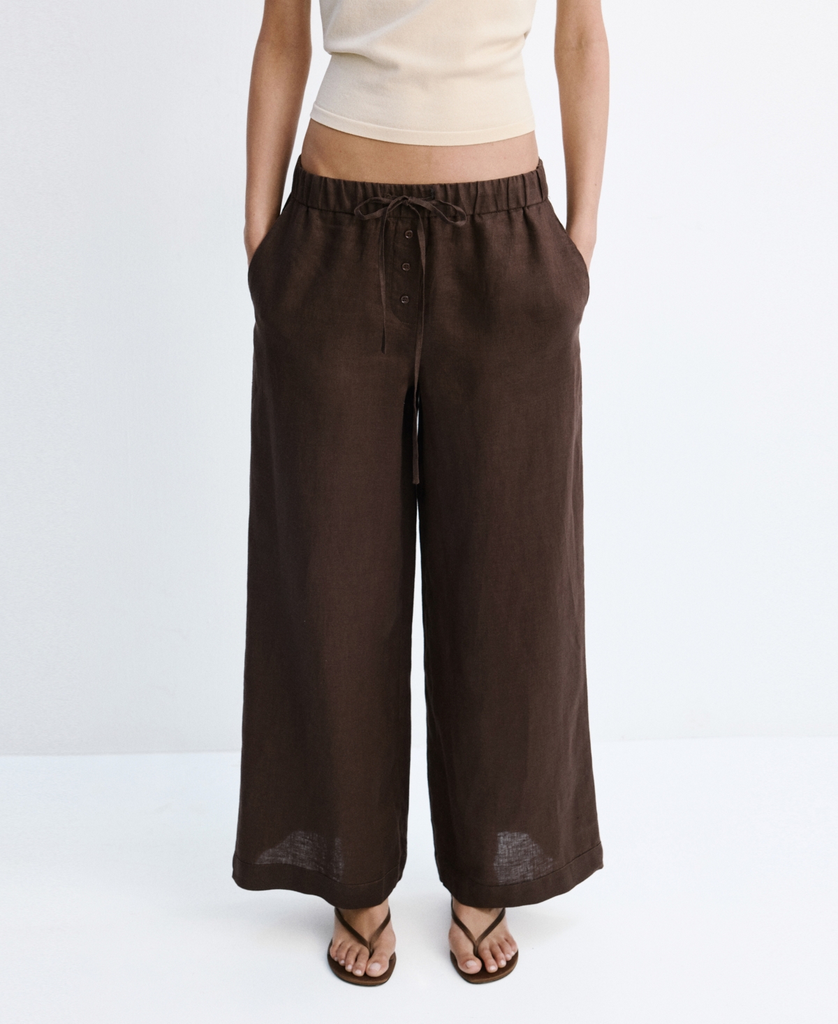 Click here for Mango Womens Buttons Linen Pants - Chocolate prices