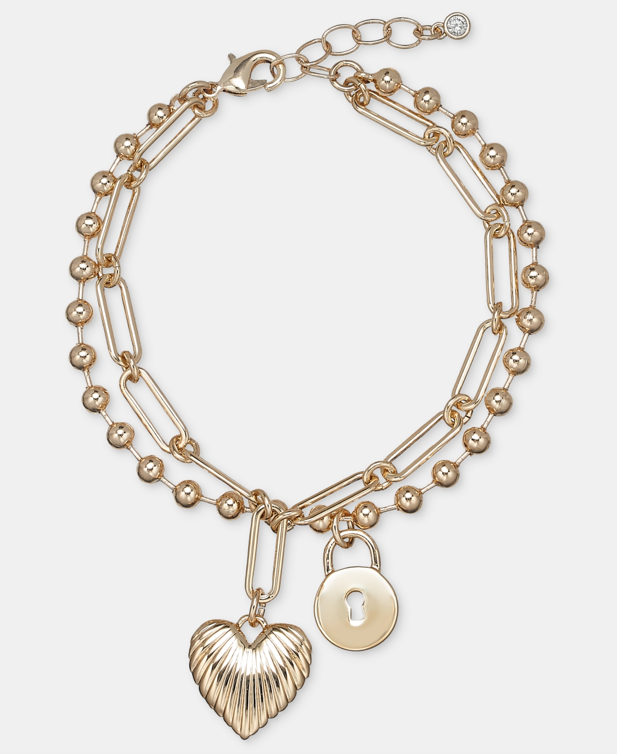 Click here for On 34th Heart & Padlock Double Chain Charm Bracele... prices