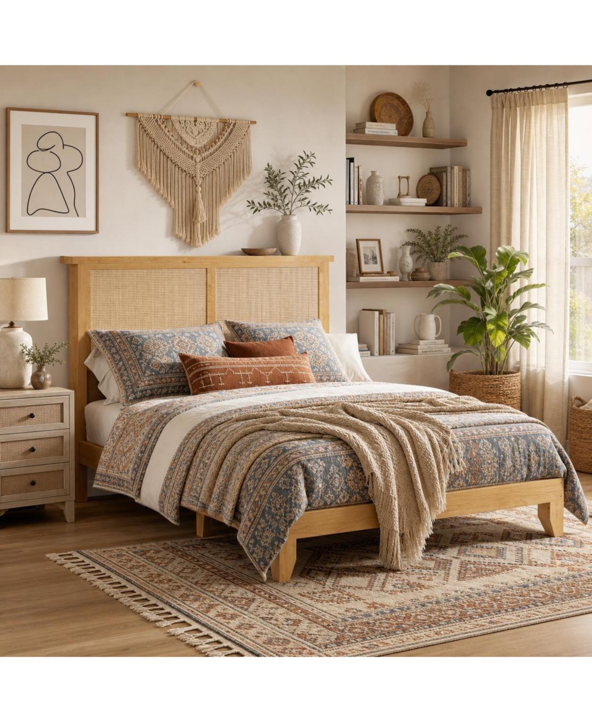 Click here for gaomon Boho Bed Frame  Rattan Headboard Bed Frame... prices