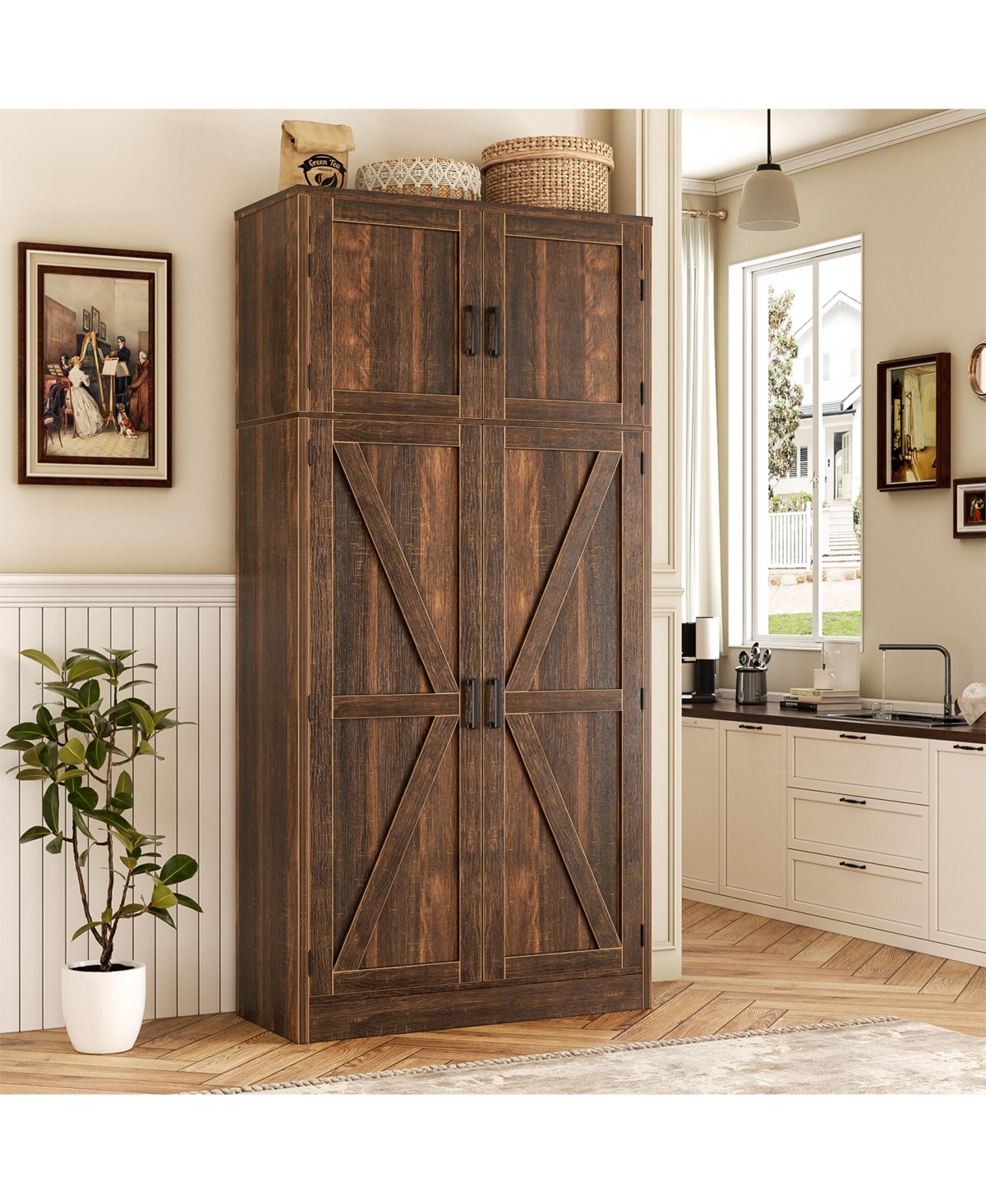 Click here for Aheaplus 71 Tall Wooden Pantry Cabinet with Shelve... prices