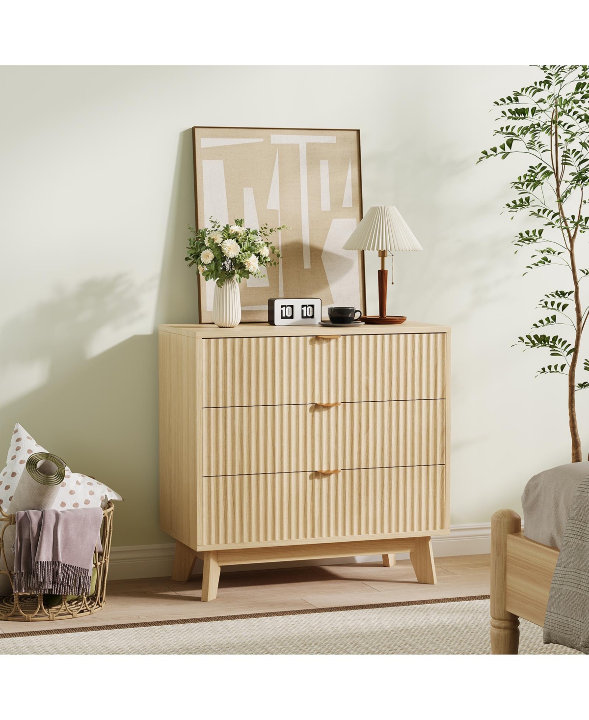 Click here for homfan Modern Fluted 3-Drawer Dresser - Textured S... prices