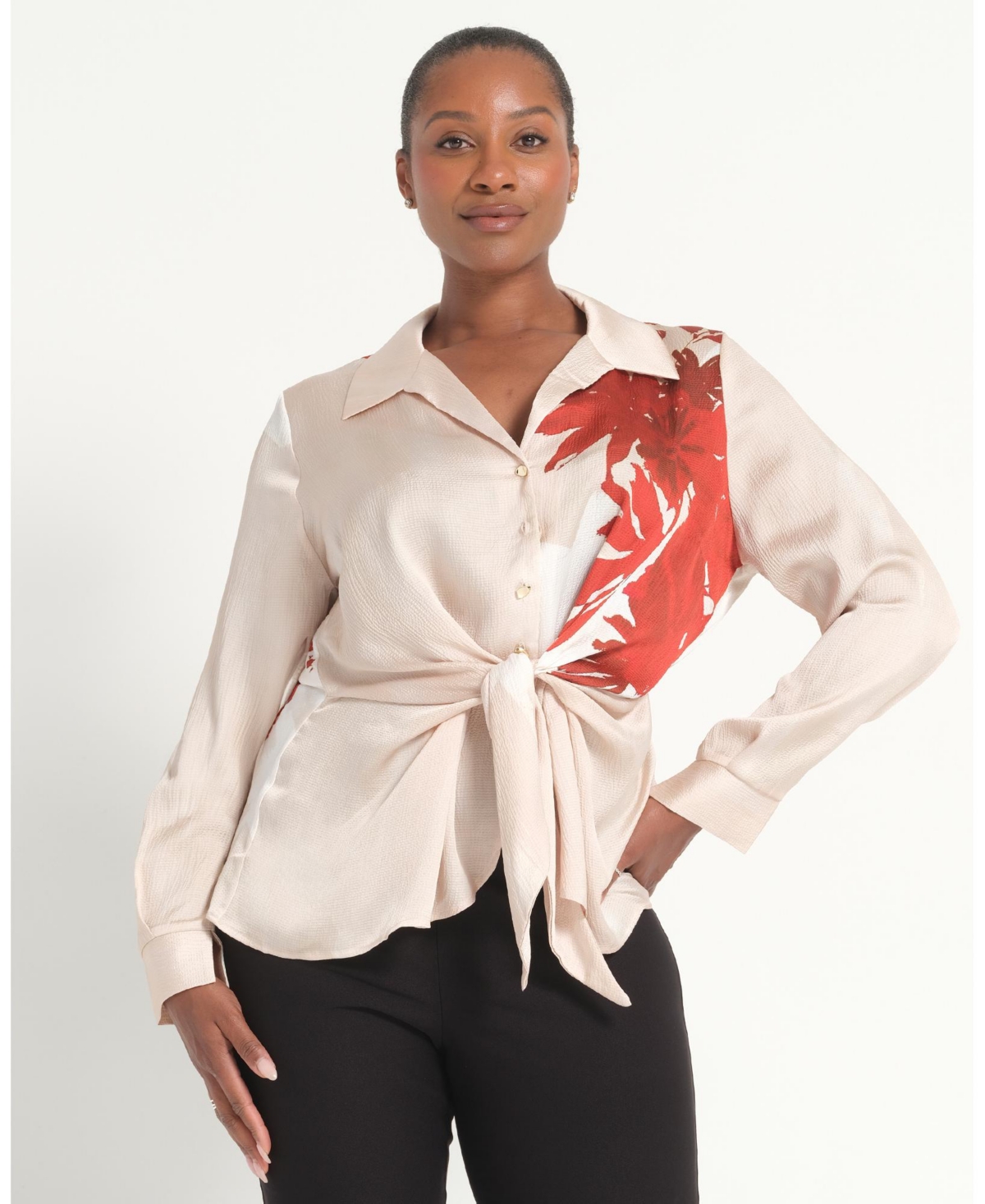 Click here for Estelle Womens Maisie Floral V-Neck Button Tie-Fro... prices
