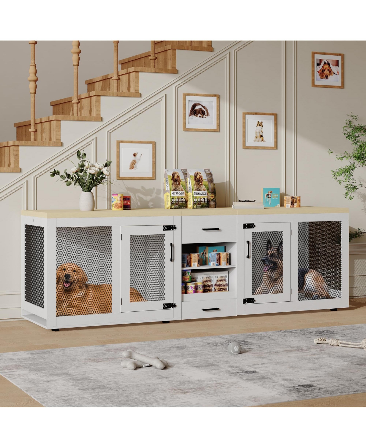 Click here for gaomon Double Dog Crate Furniture for Large Dogs 9... prices