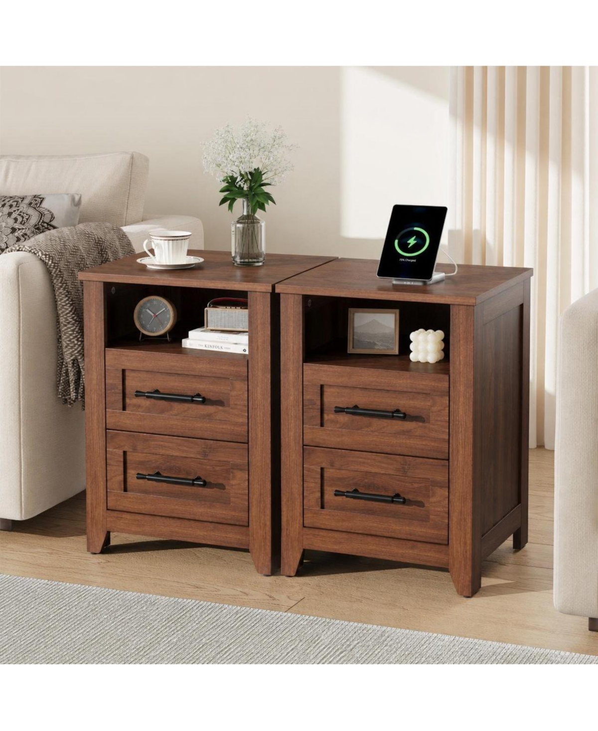 Click here for gaomon Set of 2 Farmhouse Nightstand 2 Drawers and... prices