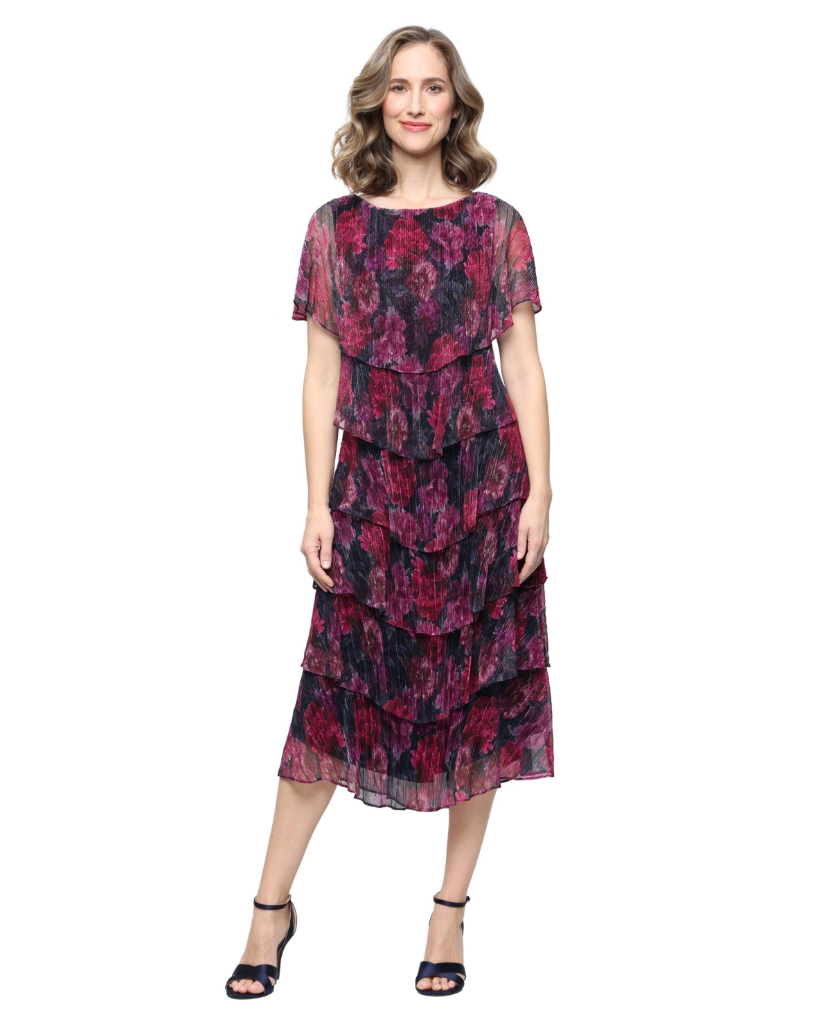 Click here for Sl Fashions Womens Crew Neck Printed Tiered Dress... prices