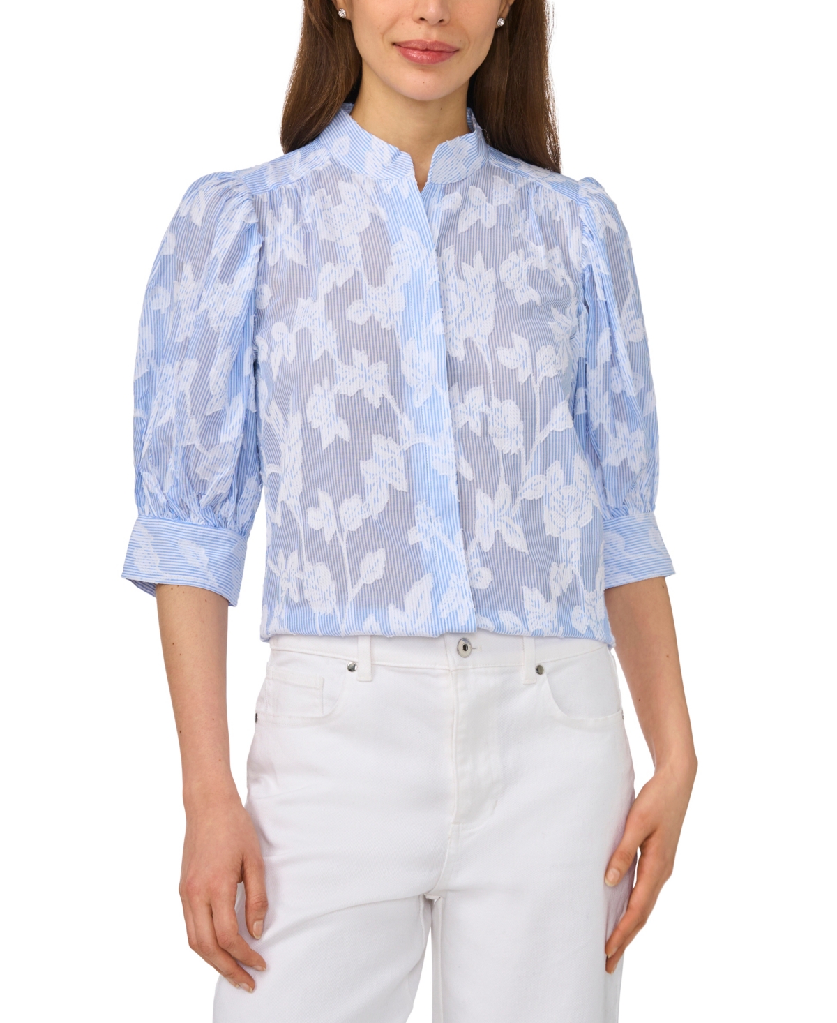 Click here for CeCe Womens Open Collar Striped Top - Uitra White/... prices
