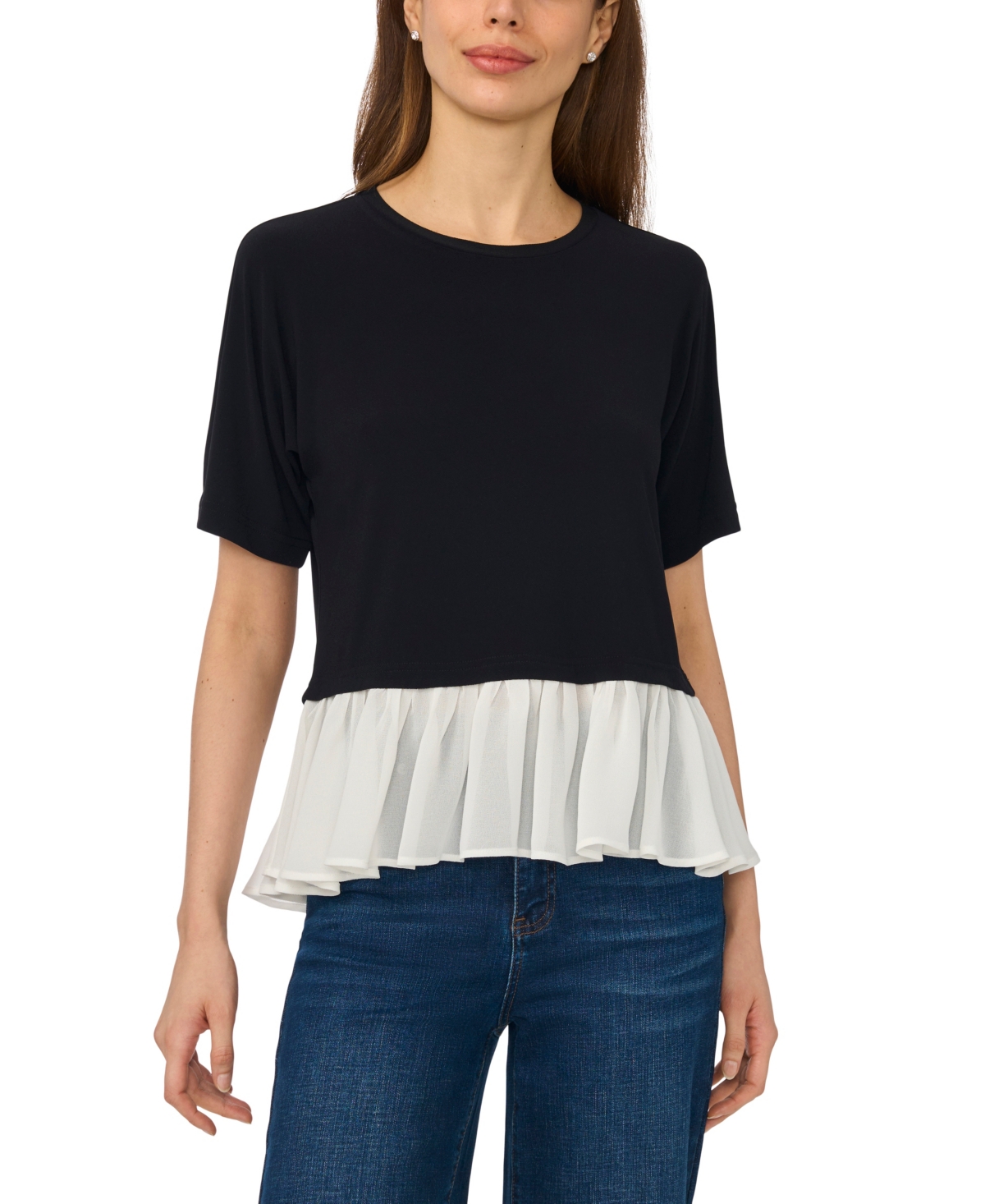 Click here for CeCe Womens Short-Sleeve Pleated Hem Top - Rich Bl... prices