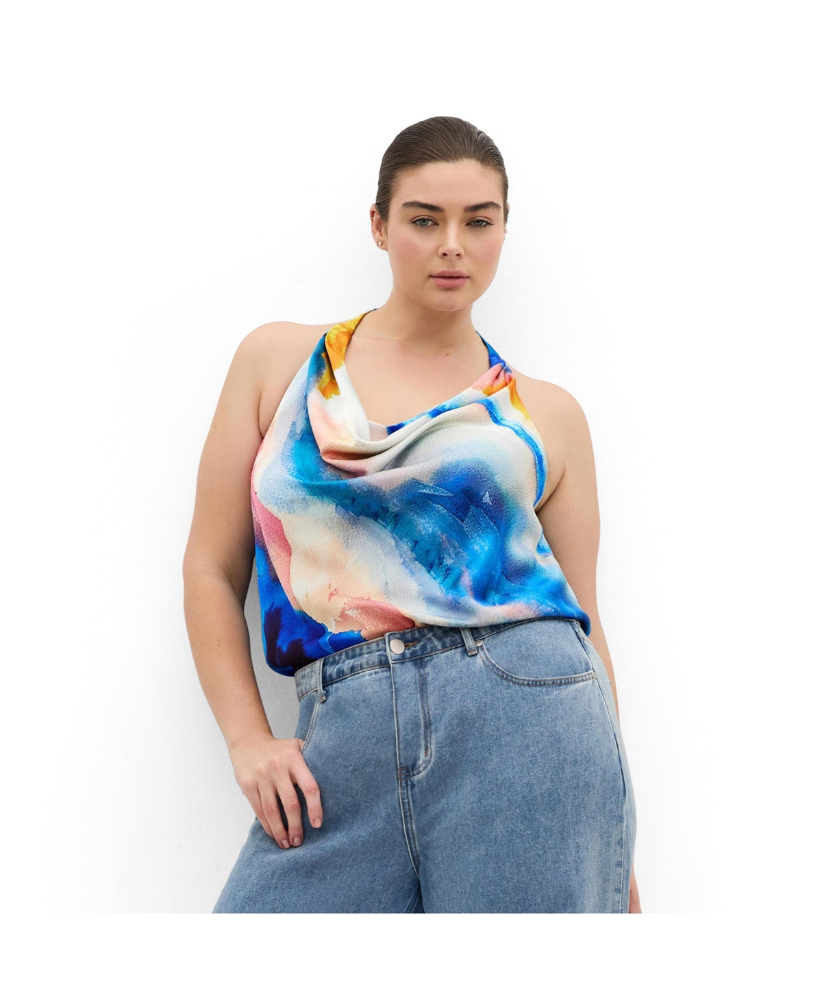 Click here for City Chic Womens Chloe Facet Print Cowl Neck Top -... prices