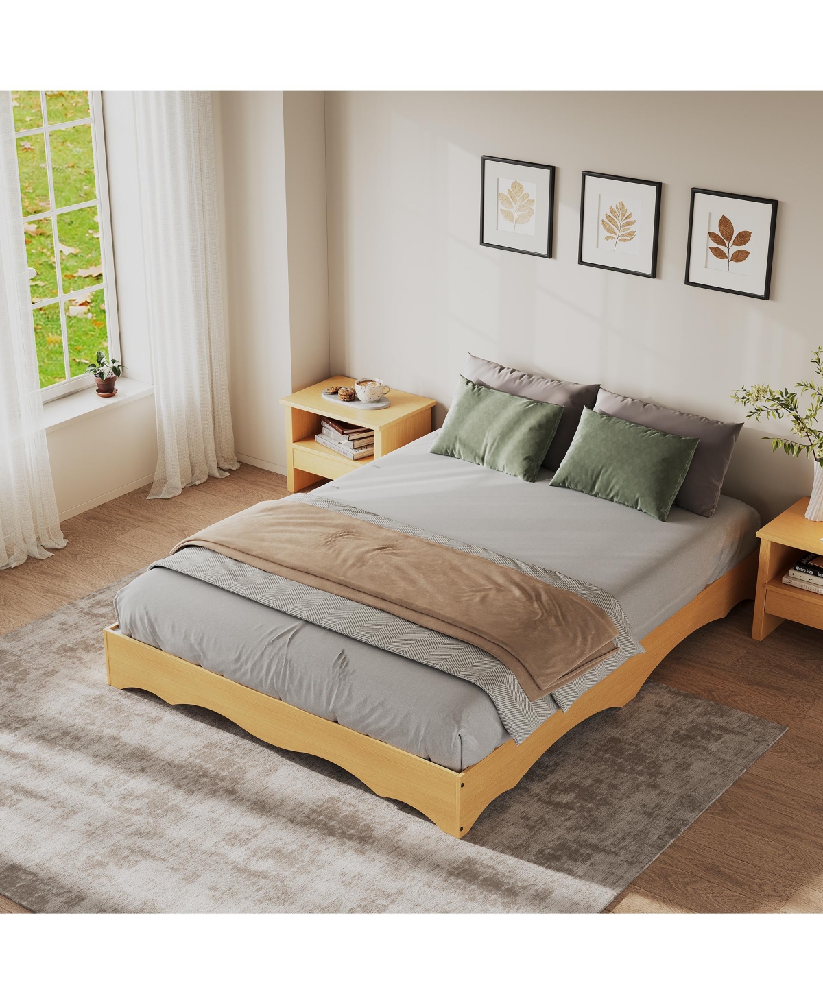 Click here for homfan Minimalist Wave Edge Wood Platform Bed Fram... prices