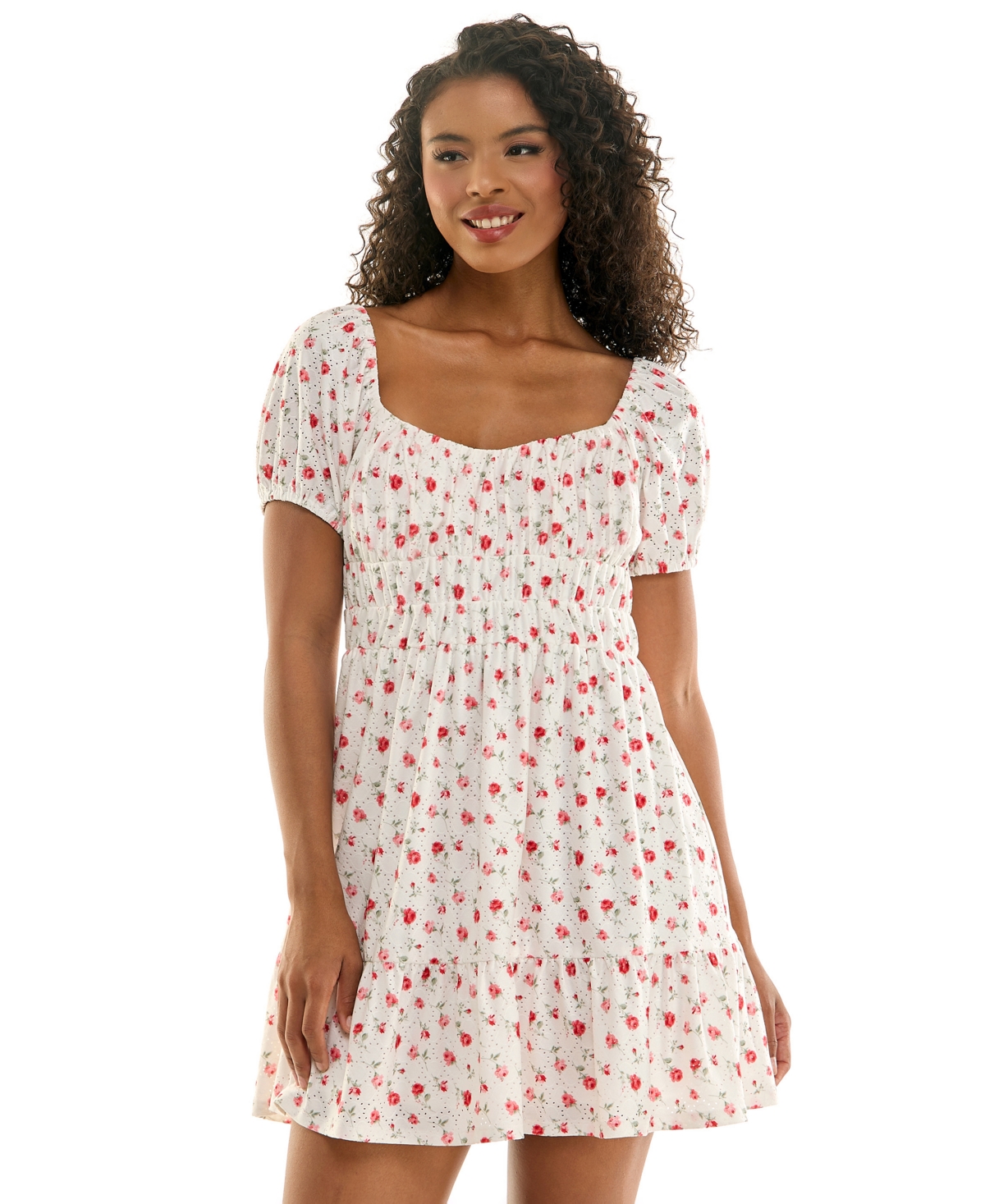 Click here for Kingston Grey Juniors Floral Print Eyelet Puff-Sle... prices