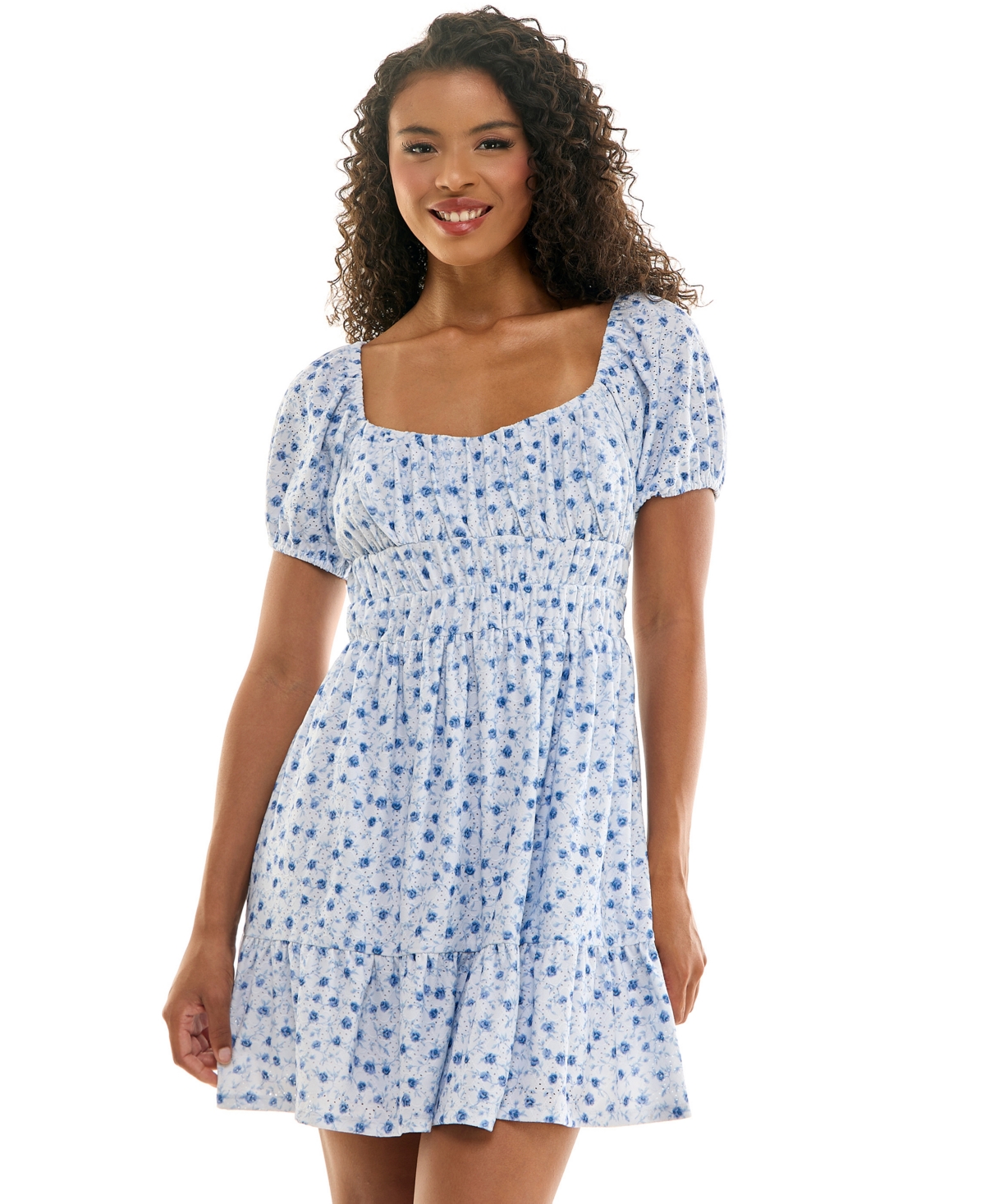 Click here for Kingston Grey Juniors Floral Print Eyelet Puff-Sle... prices