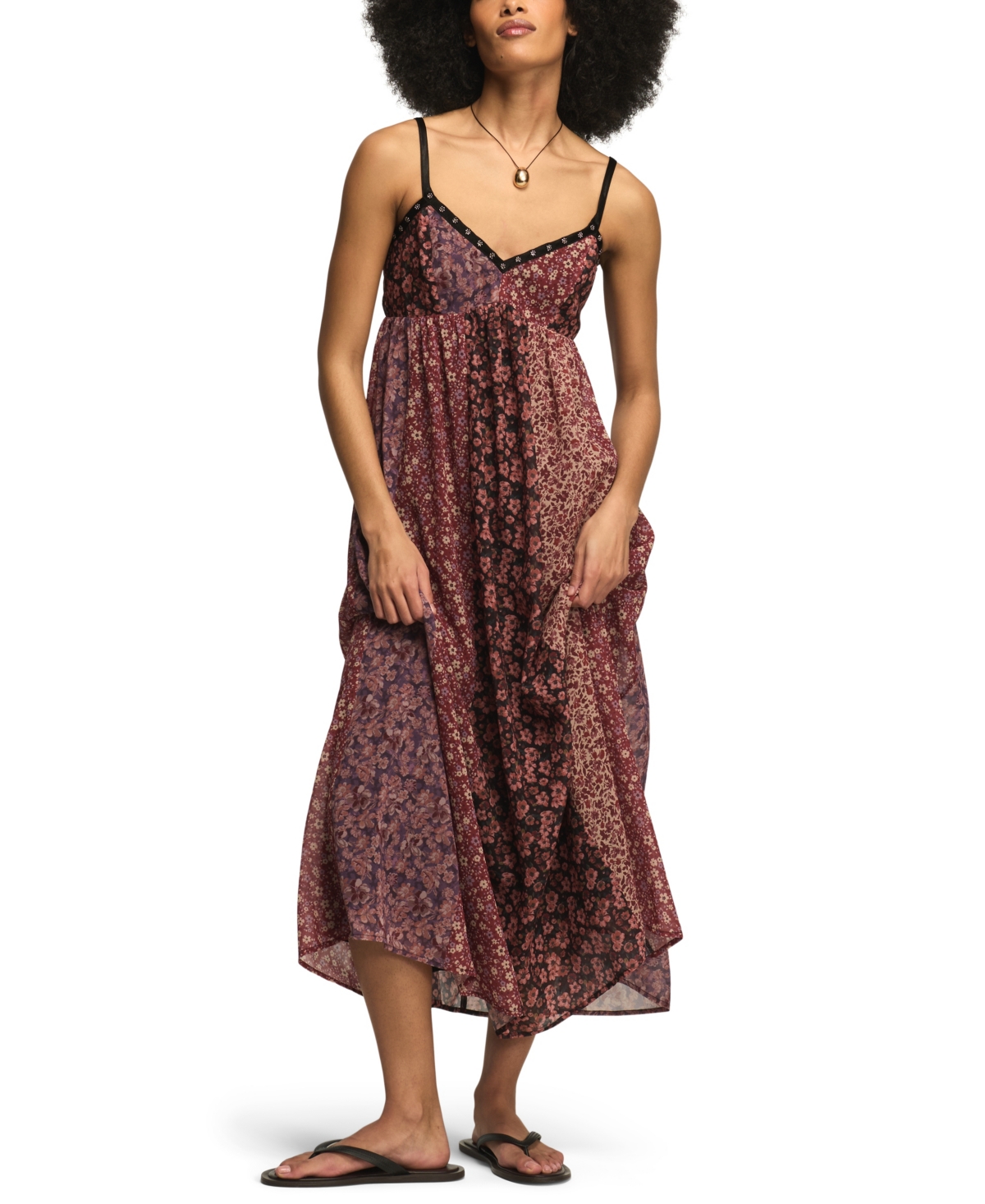 Click here for Lucky Brand Womens Print V-Neck Mix Midi Dress - B... prices
