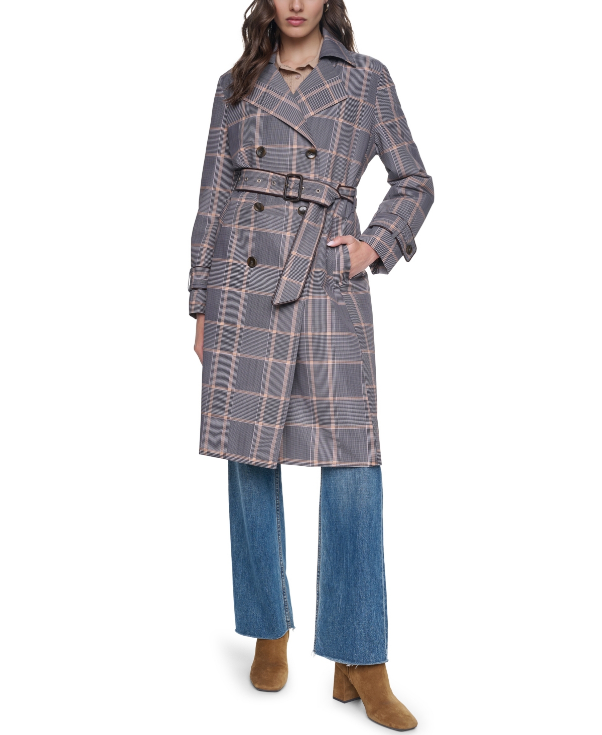 Click here for Cole Haan Womens Plaid Trench Coat - Multi Plaid prices