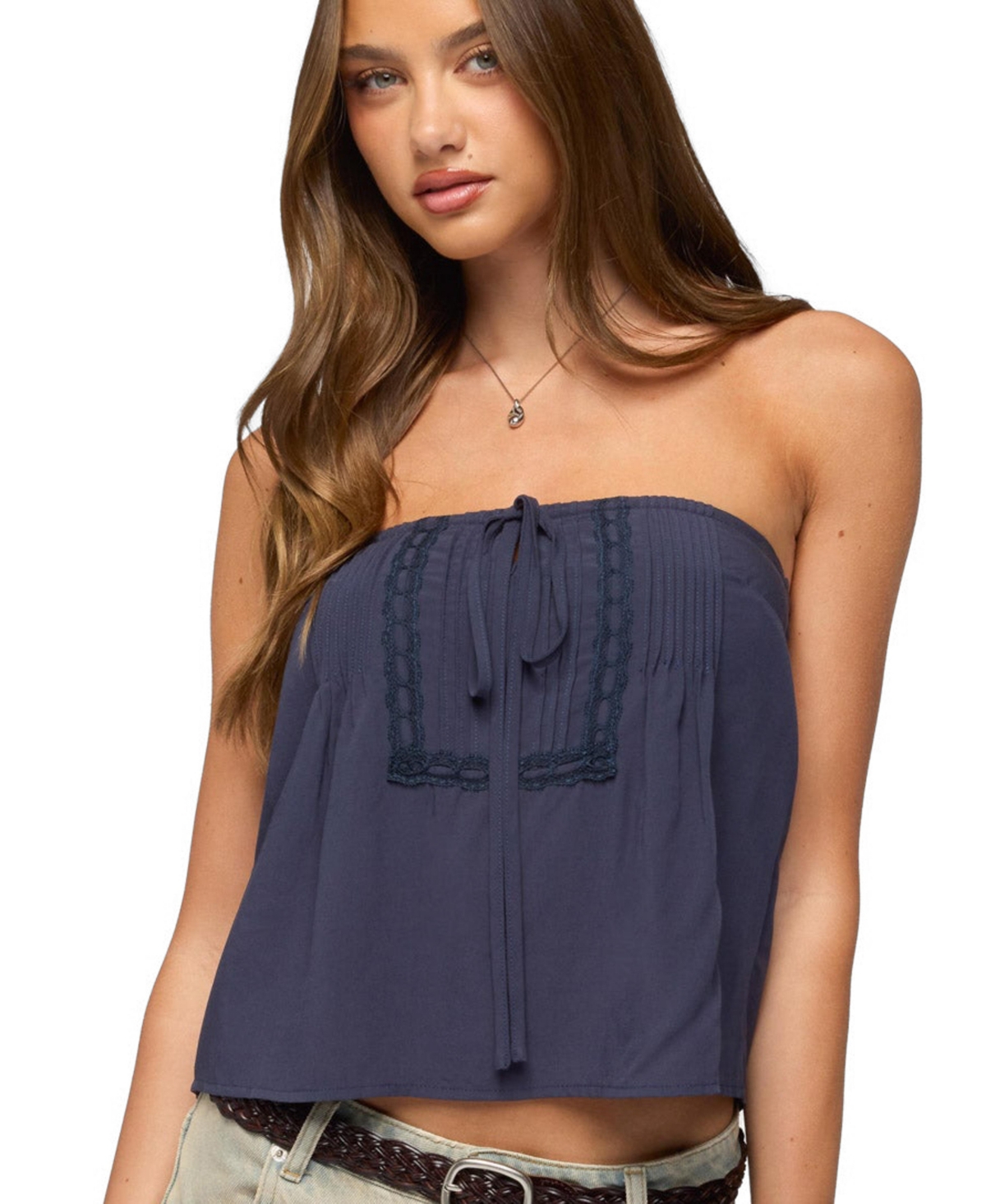 Click here for Edikted Womens Joycee Tie Front Strapless Top - Na... prices