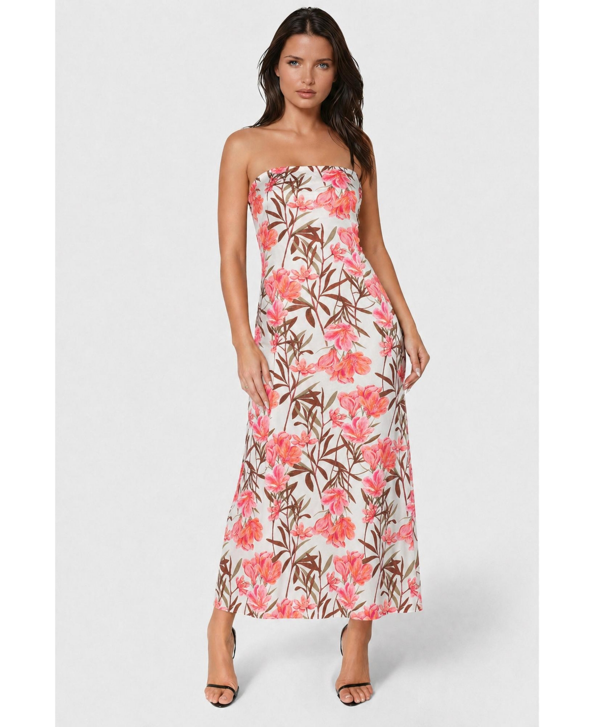 Click here for Bebe Womens Printed Satin Strapless Maxi Dress - P... prices