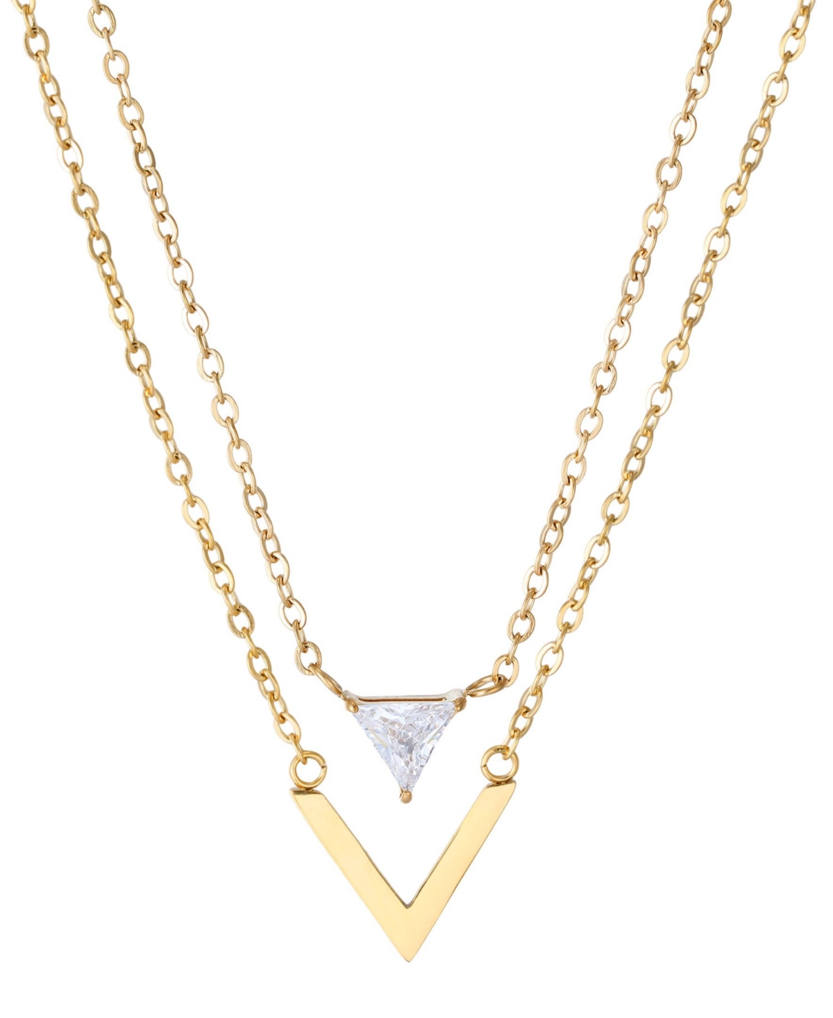 Click here for Adornia Gold CZb Set of 2 Triangle Pendant Necklac... prices