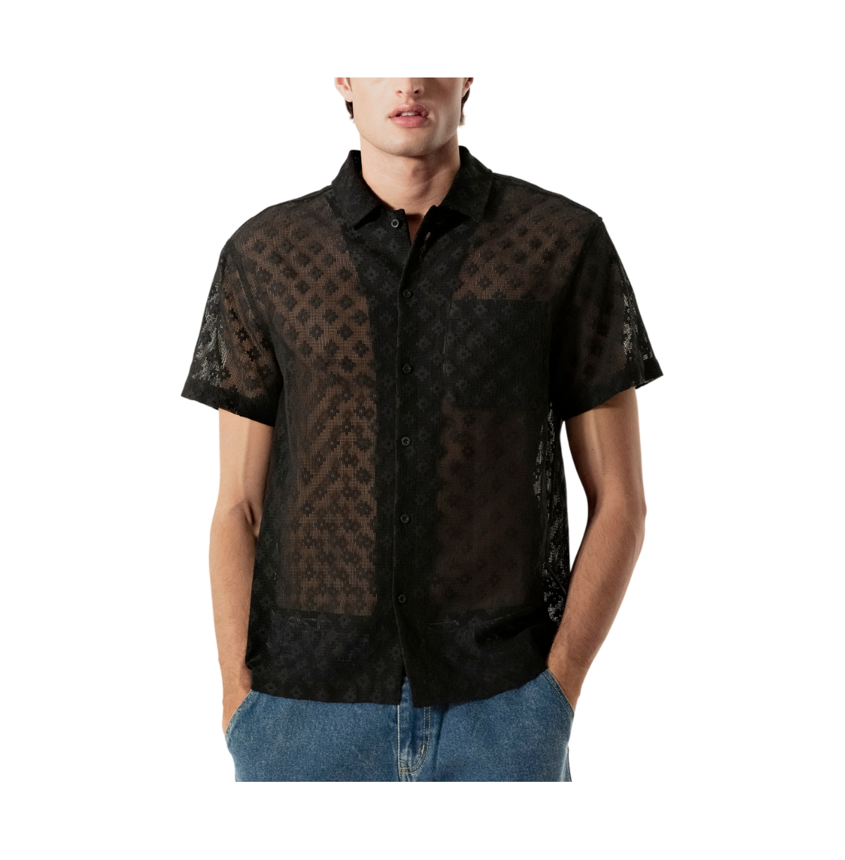 Click here for WeSC Mens Mesh Camper Shirt - Black prices