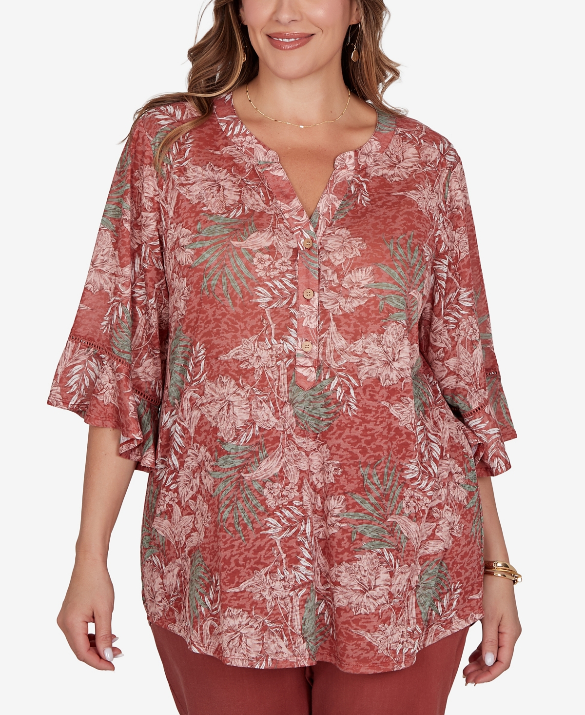 Click here for Ruby Rd. Plus Size Tropical Floral Burnout Split N... prices