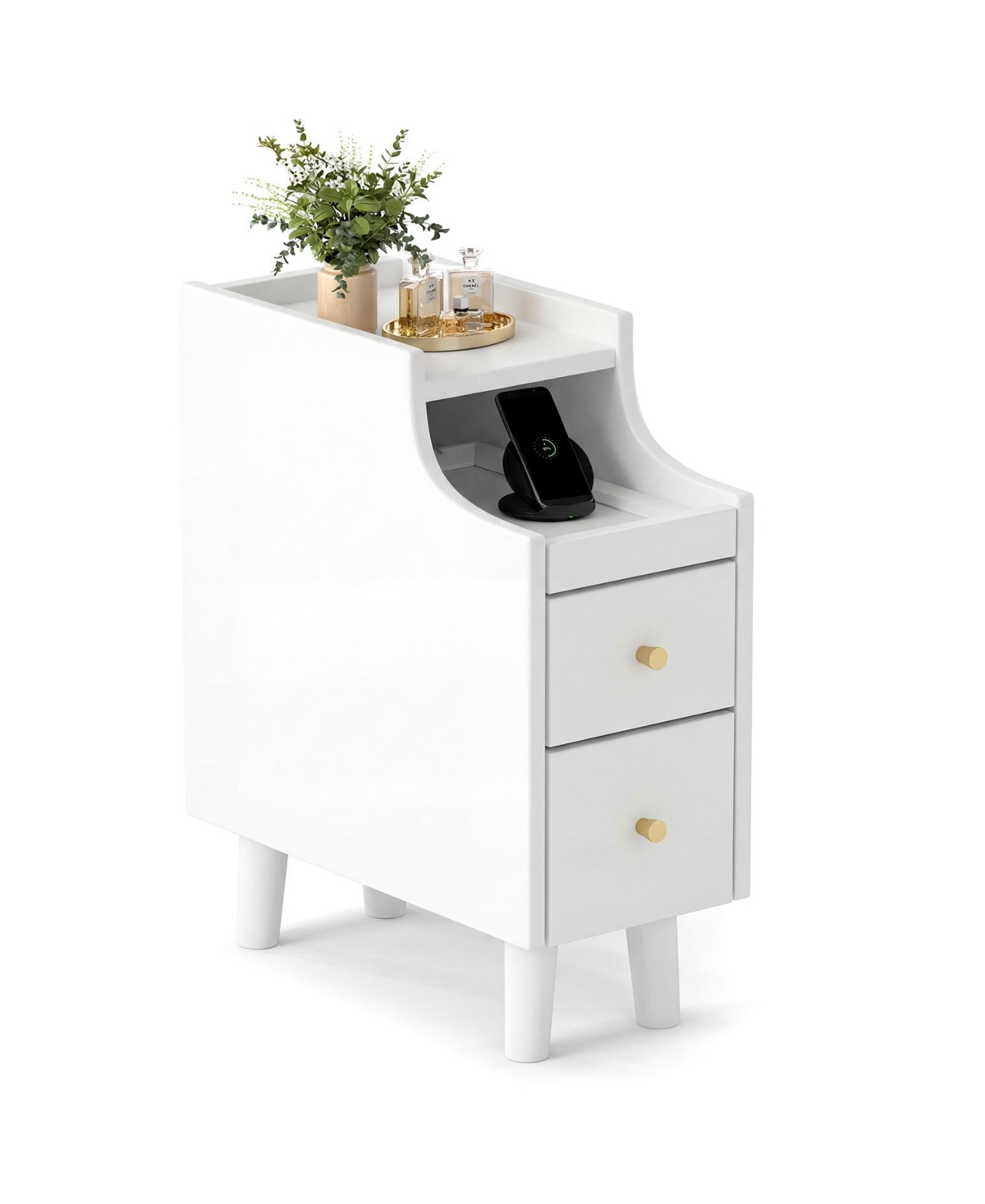 Click here for Gymax Narrow Nightstand Solid Wood End Table w/ Pu... prices