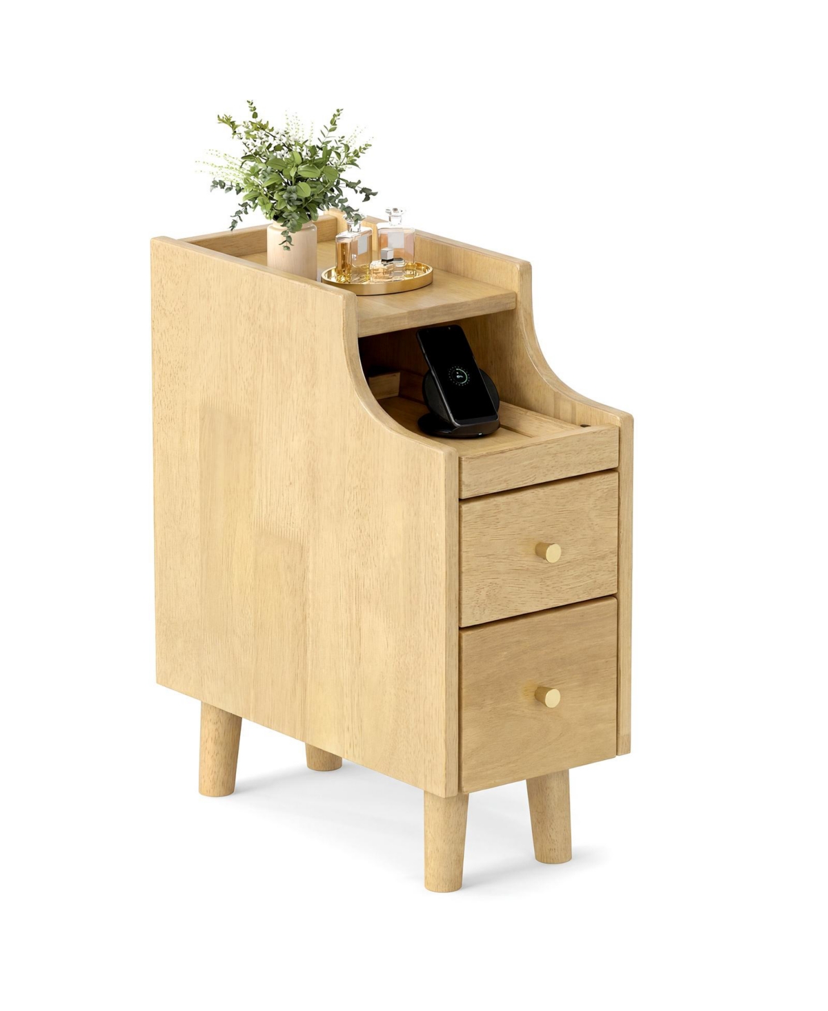 Click here for Gymax Narrow Nightstand Solid Wood End Table w/ Pu... prices