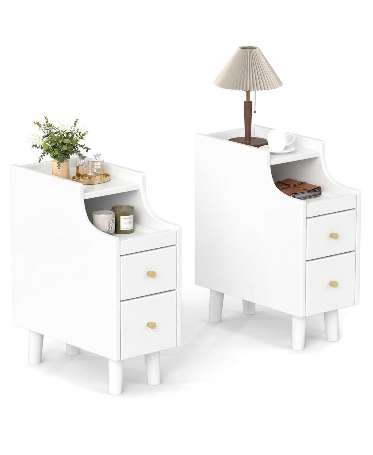 Click here for Gymax 2PCS Narrow Nightstand Solid Wood End Table... prices