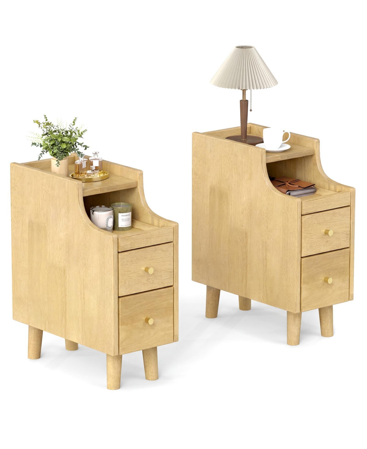 Click here for Gymax 2PCS Narrow Nightstand Solid Wood End Table... prices