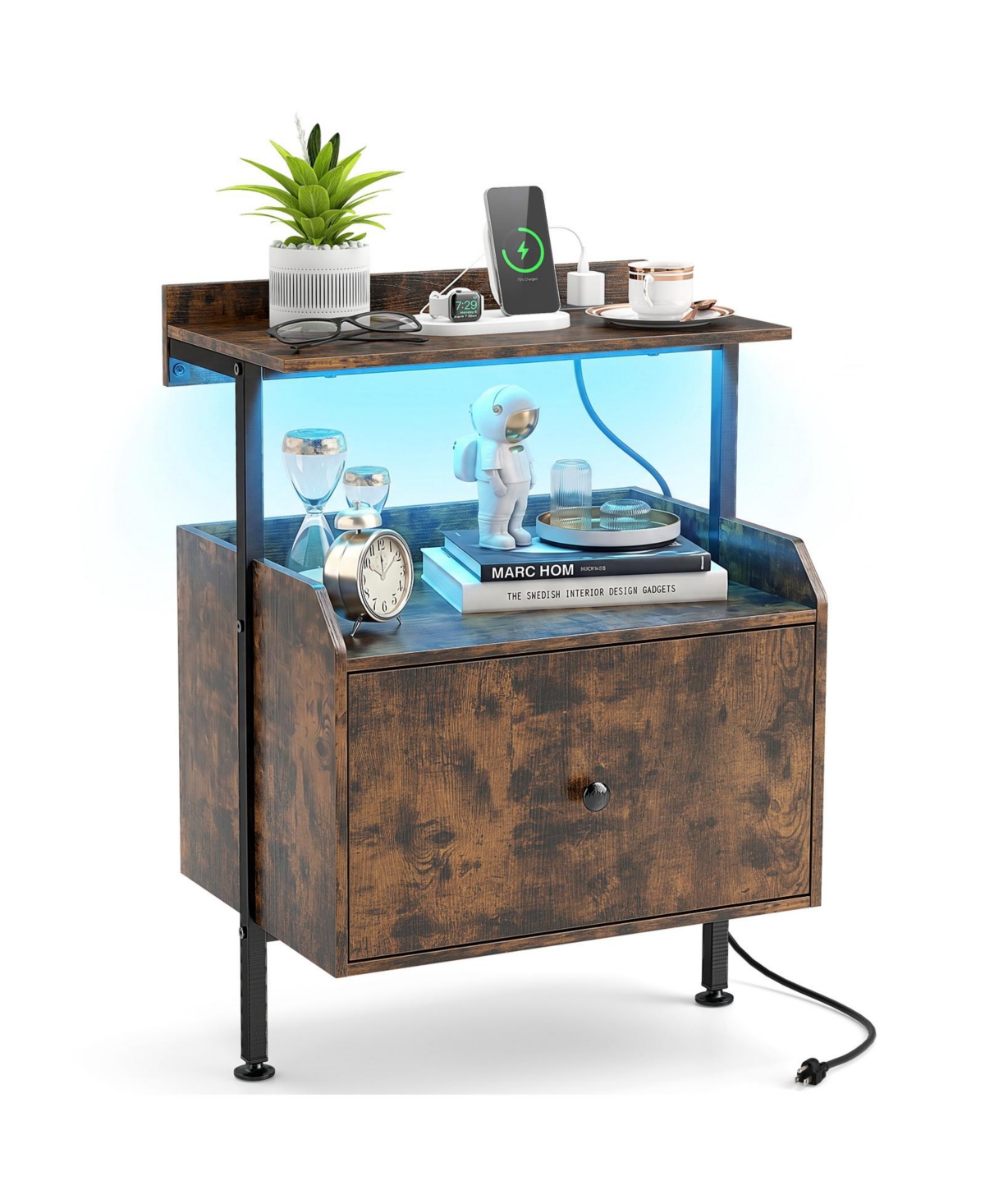 Click here for Gymax Nightstand Wall-mounted Bedside Table w/ Led... prices